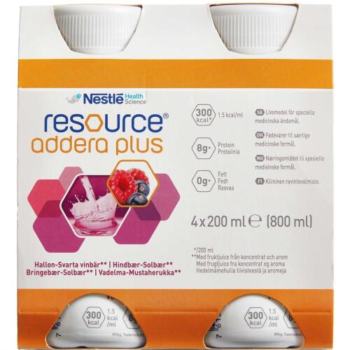 Resource Addera Plus hindbær-solbær 4 x 200 ml | Køb online nu!
